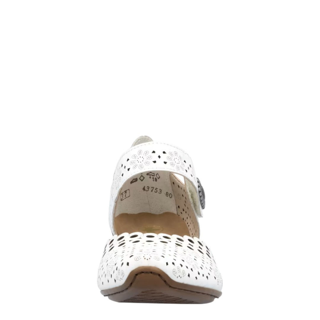 Rieker 43753 White – Ženske bele cipele sa čičkom i floralnim dizajnom ...